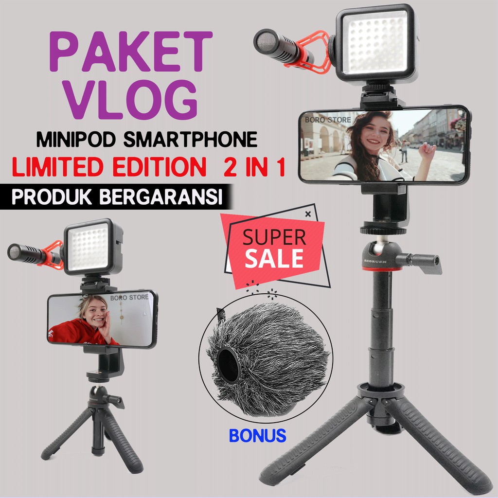 Jual PAKET VLOG Smartphone M2 Minipod Holder Tripod Mic Mikrofon Live ...