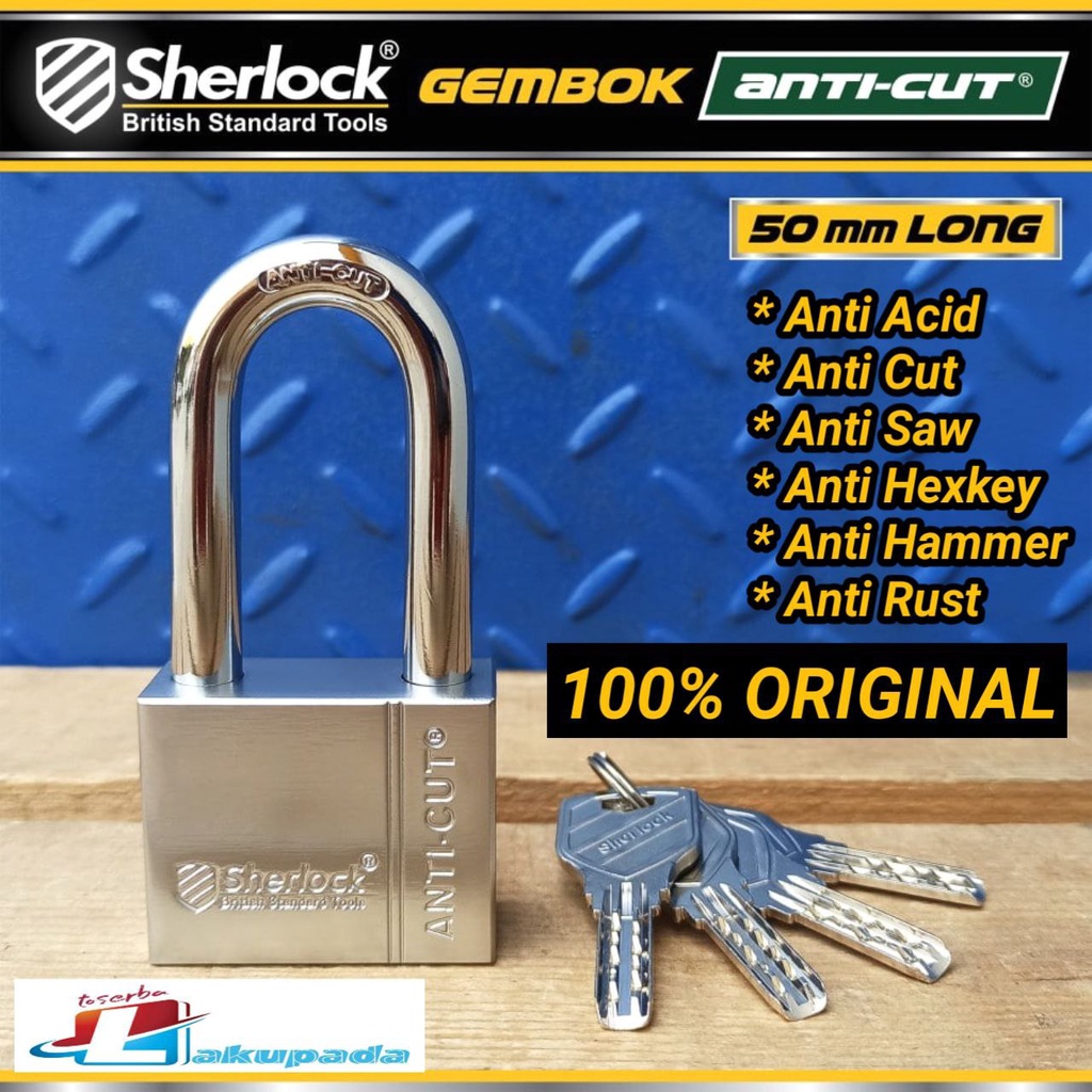 Jual Gembok Original Sherlock British Anti-Cut Lock Long 50mm | Shopee ...