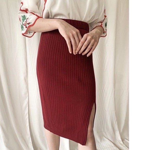 Jual Rok Rajut Span Knitted Pendek Belah/Rok Kerja Wanita murah/rok ...