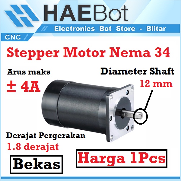 Jual [HAEBOT] Nema 34 86 Mikro Stepper Motor 4A 127mm Shaft 12mm Sanyo ...