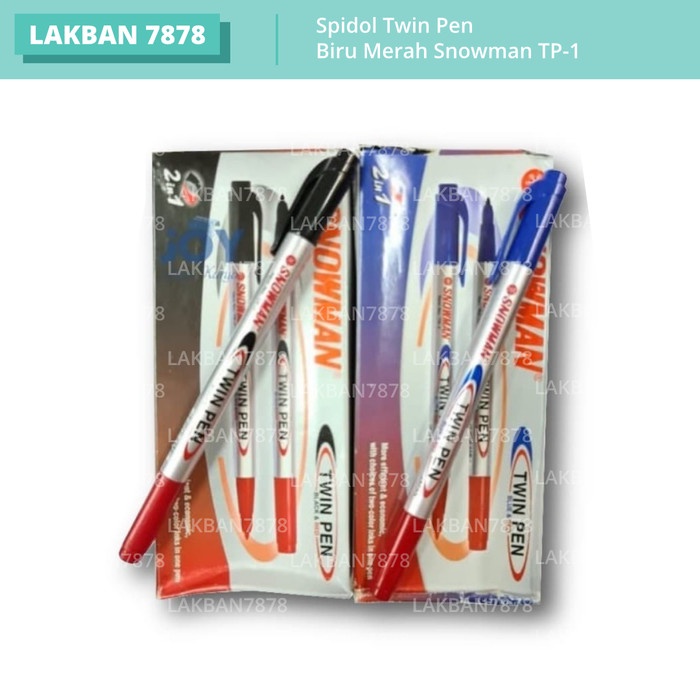 Jual Spidol Twin Pen Biru Merah Snowman TP-1 / Twinpen 2 Warna Double ...