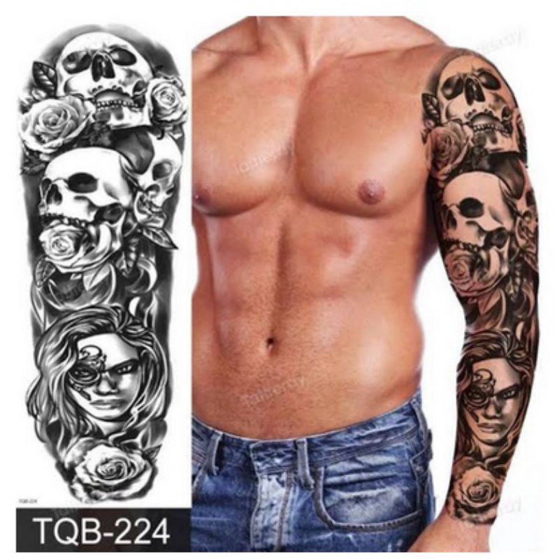 Jual Tato Full Lengan Tangan Tato Temporary Tahan Air Model Tengkorak ...