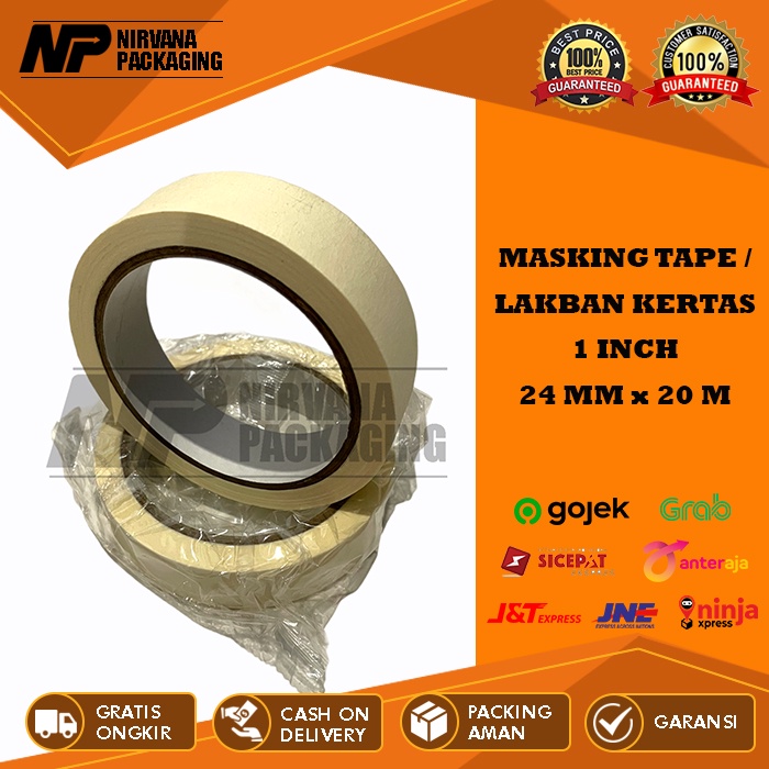 Jual MASKING TAPE / LAKBAN KERTAS 1 INCH - 24 MM X 20 METER FULL ...