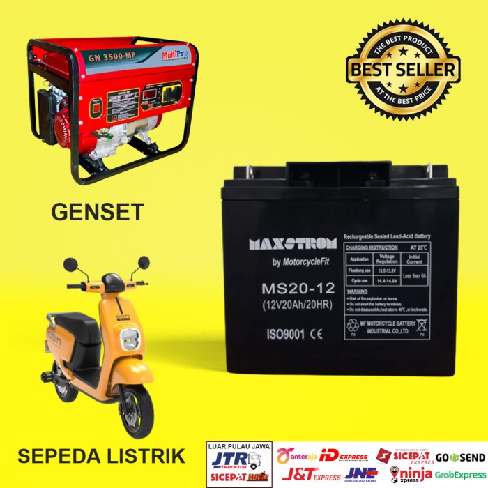 Jual Aki Sepeda Listrik 12V 20Ah Aki VRLA MAXSTROM MS20-12 PALING BAGUS ...