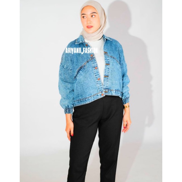 Jual ARN - JAKET JEANS WANITA VINTAGE OVERSIZE JACKET JINS CROP DENIM SNOW LENGAN BALON Cewek ...