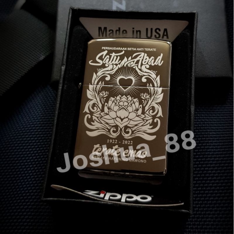 Jual Zippo Korek Api Custom Ukir Logo Terate Emas Satu Abad Black Ice ...