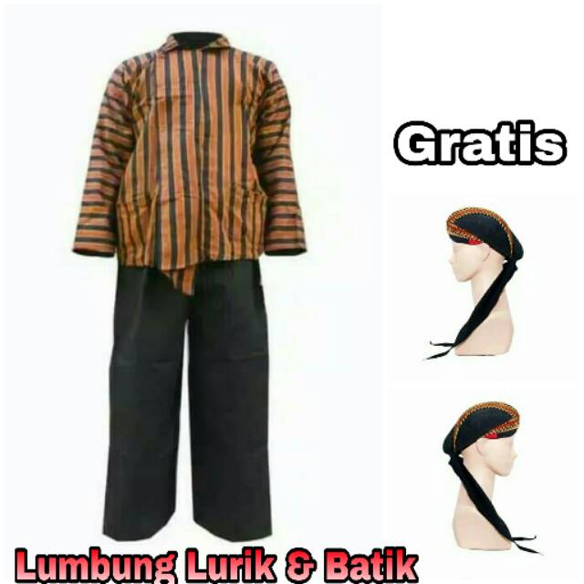 Jual baju surjan lurik gratis blangkon jogja samurai kuning | sorjan ...