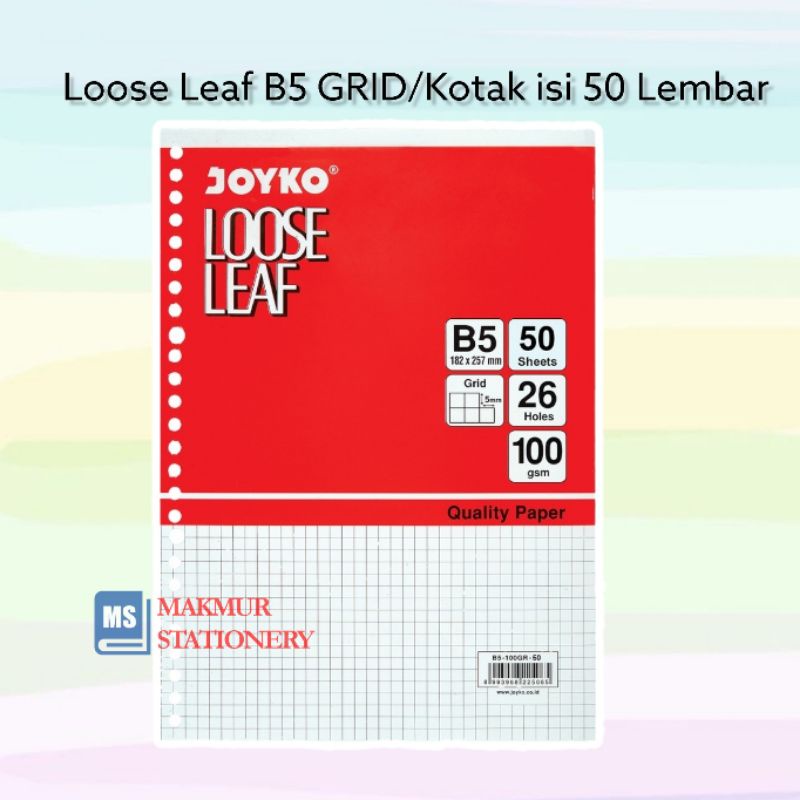 Jual Loose Leaf / Kertas Binder Grid (Kotak) B5 50 Lembar Joyko | Shopee Indonesia