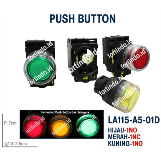 Jual Iluminated Push Button Dengan LED LA115-A5-10D 1NO ATAU 1NC MERK FORT | Shopee Indonesia