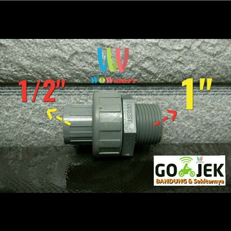 Jual Watermur Drat Luar 1 " x 1/2 " Polos PVC untuk Pompa Air Water Mur ...
