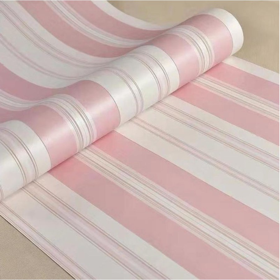 Jual Wallpaper Dinding Ukuran 45 Cm X 10 M Motif Salur Garis Pink Soft