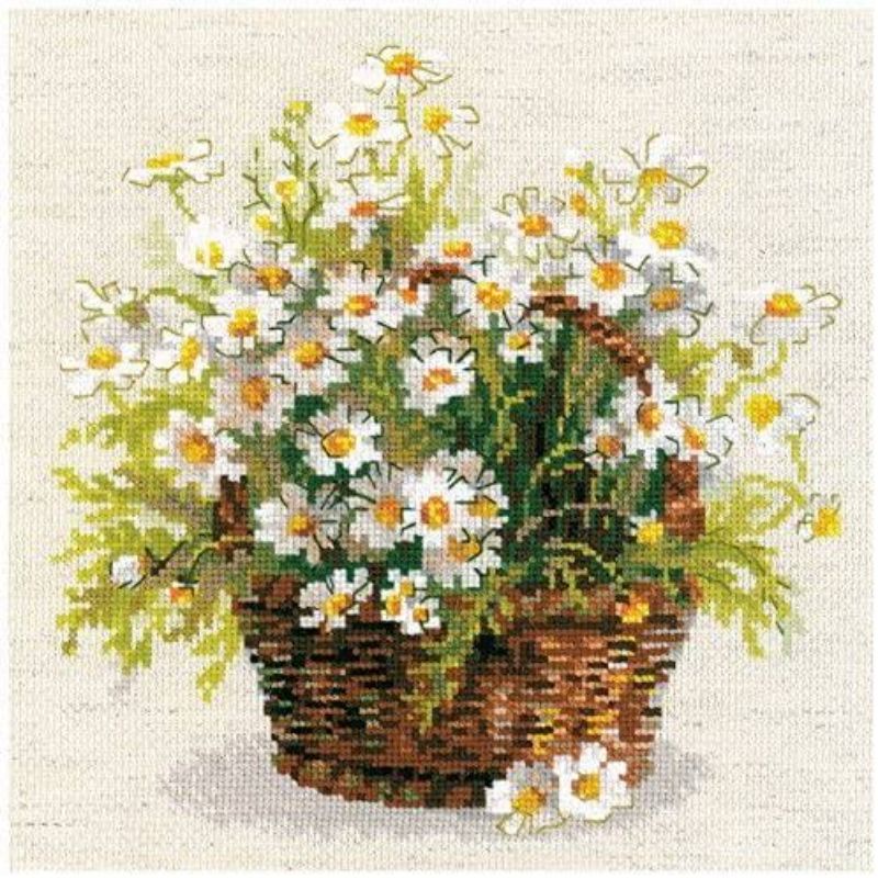 Jual paket kristik bunga daisy putih flowers cross stitch 14ct ...
