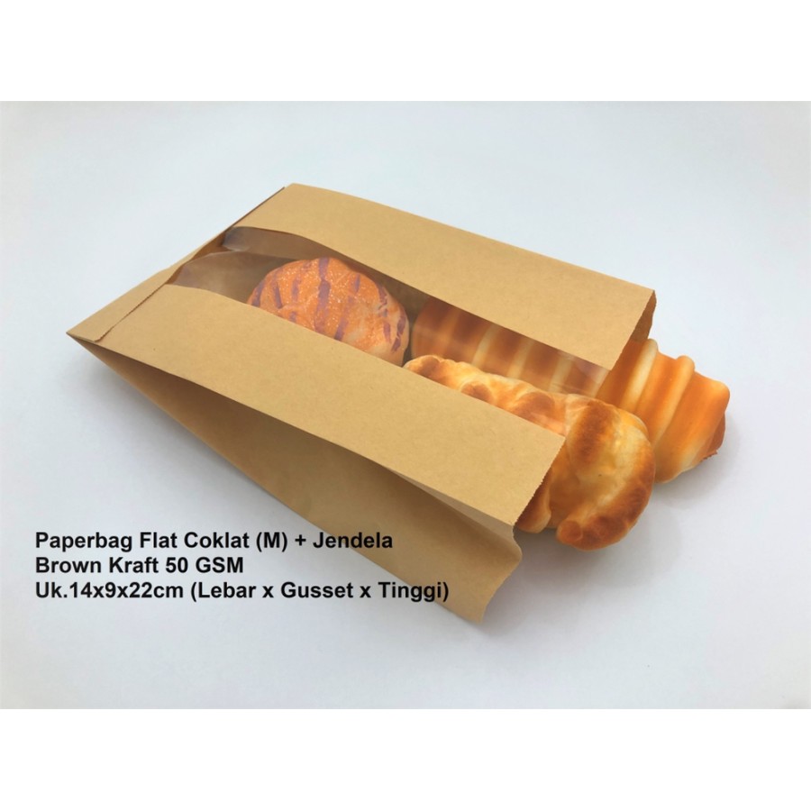 Jual Kantong Kertas Coklat 14x9x22 (M)+ jendela Bakery roti kue Food ...