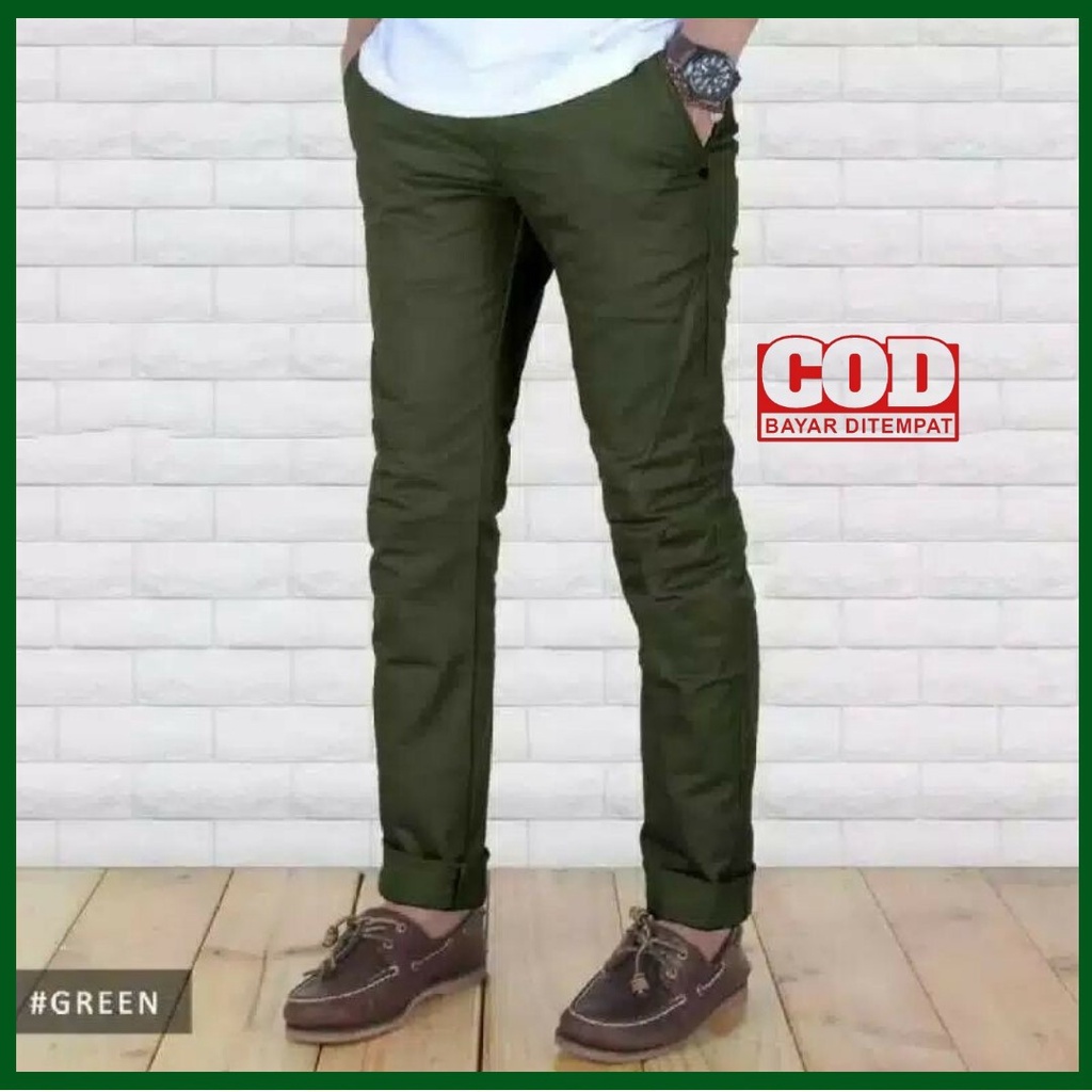 Jual CELANA CHINO PANJANG PRIA SLIM FIT HIJAU KREM MOCCA ABU HITAM ITEM ...