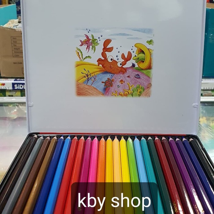 Jual Pensil Warna 24 panjang casing Kaleng Color Pencil tk paud ...