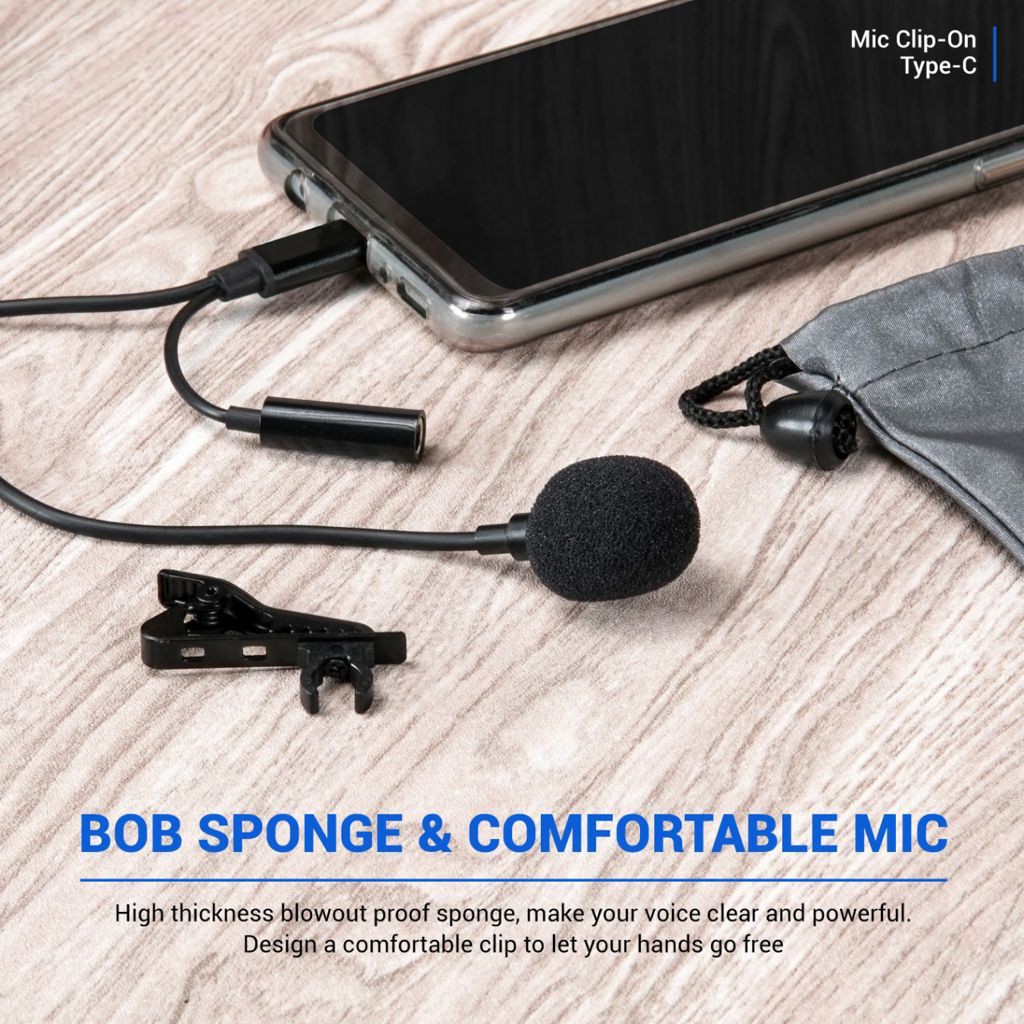 Jual Microphone lavalier wired type-c clip on 1.5m jh-042-a - mic jepit ...