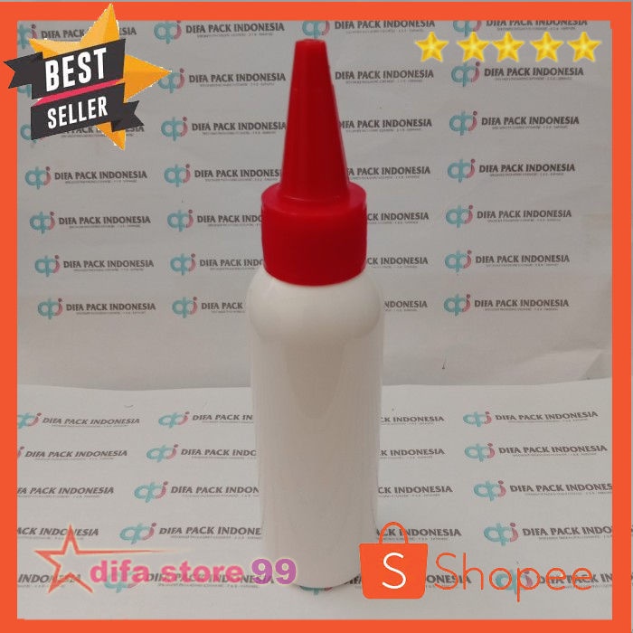 Jual Botol pet 100ml tutup kerucut merah body putih/botol tinta 100ml ...