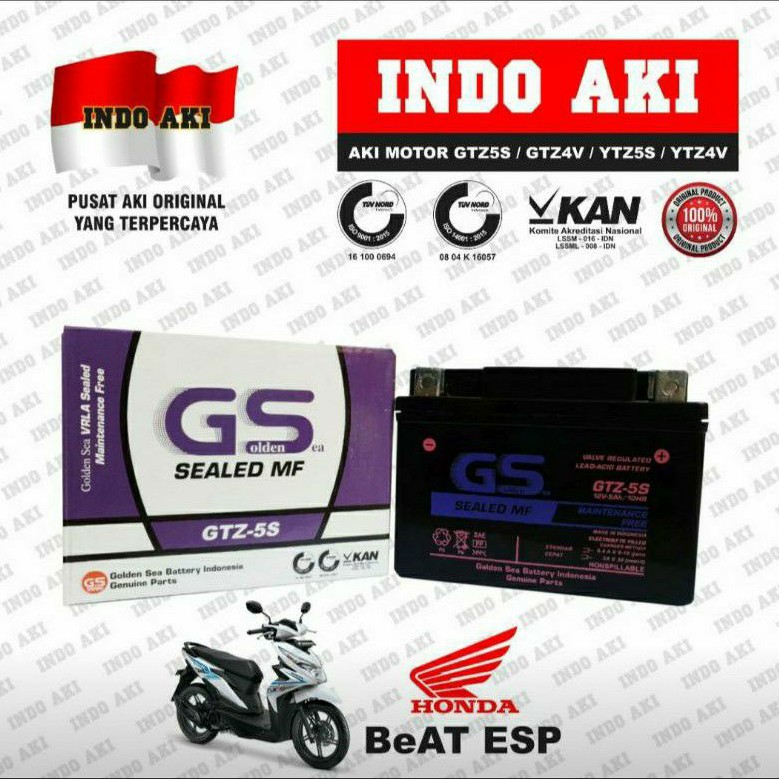 Jual Aki Motor Honda Beat Esp GTZ5 GTZ5S GTZ 5S Golden Sea Accu Kering MF | Shopee Indonesia