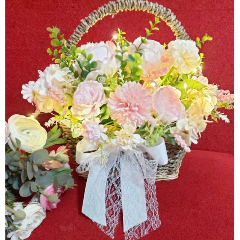 Jual flower basket / bunga hias / keranjang rotan / bunga artificial ...