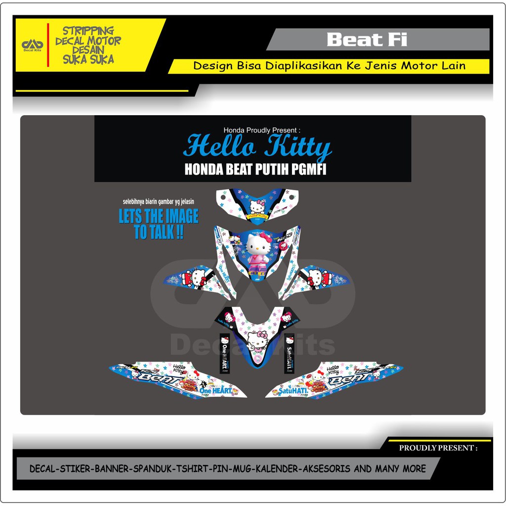 Jual Stiker Decal Honda Beat Fi Full Body HELLO KITTY PUTIH | Shopee ...