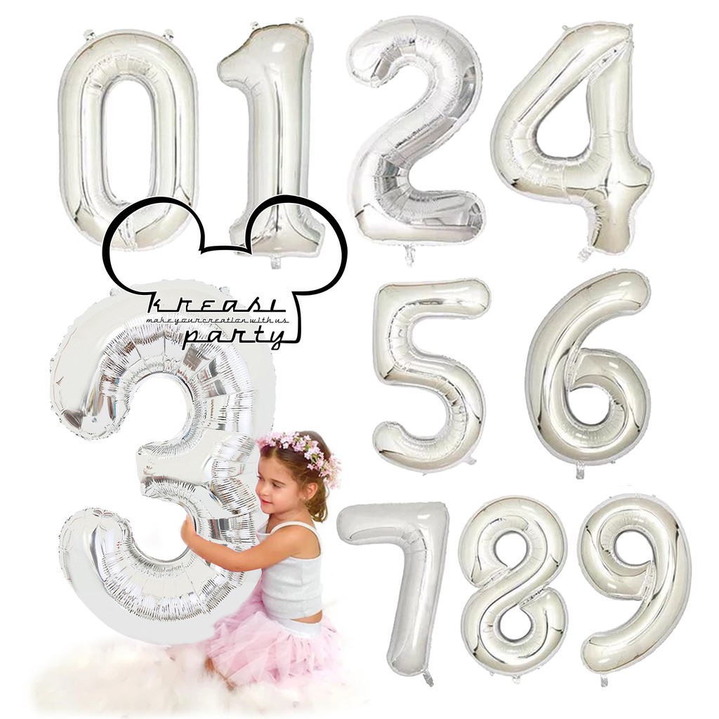 Jual Balon Angka Silver 80cm / Balon Angka Jumbo / Balon Foil Angka ...