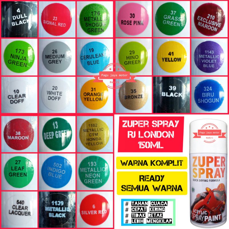 Jual Pilok pilox 150cc ZUPER SPRAY semua warna cat semprot spray paint colour black hitam clear ...