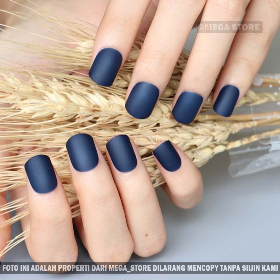 Jual SQUARE MATTE NAVY + LEM GEL ISI 12 / KUKU PALSU FAKE NAIL NAILS ...
