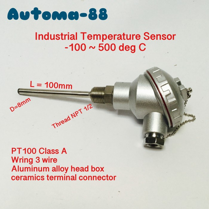 Jual SENSOR THERMOCOUPLE RTD PT100 1/2 NPT MALE PROBE 10CM 100MM 3 WIRE ...