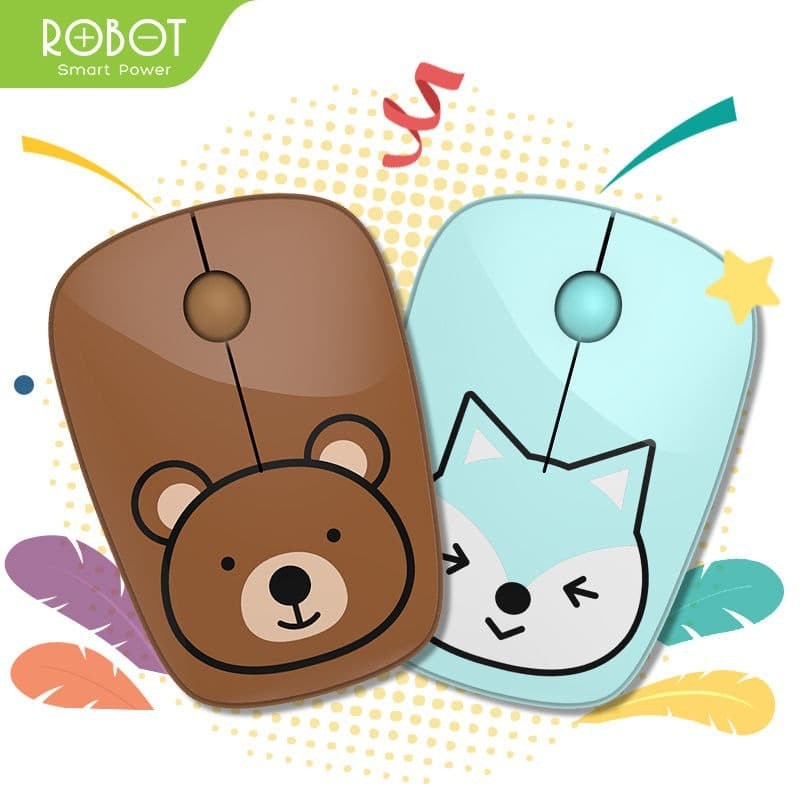 Jual Mouse Wireless Lucu Imut ROBOT M220 Motif Brown Bear & Fox ...