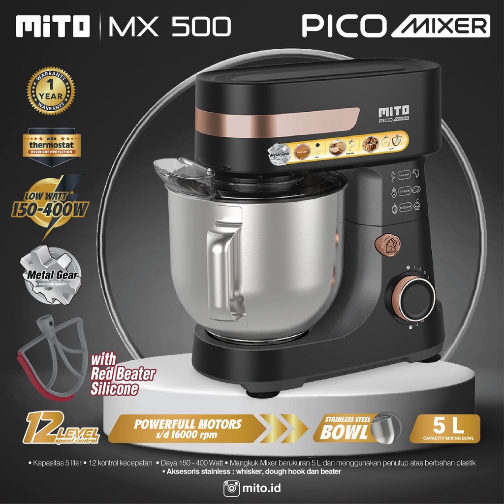 Jual Stand Mixer Mito Mx500 Pico Kapasitas 5 Liter | Shopee Indonesia