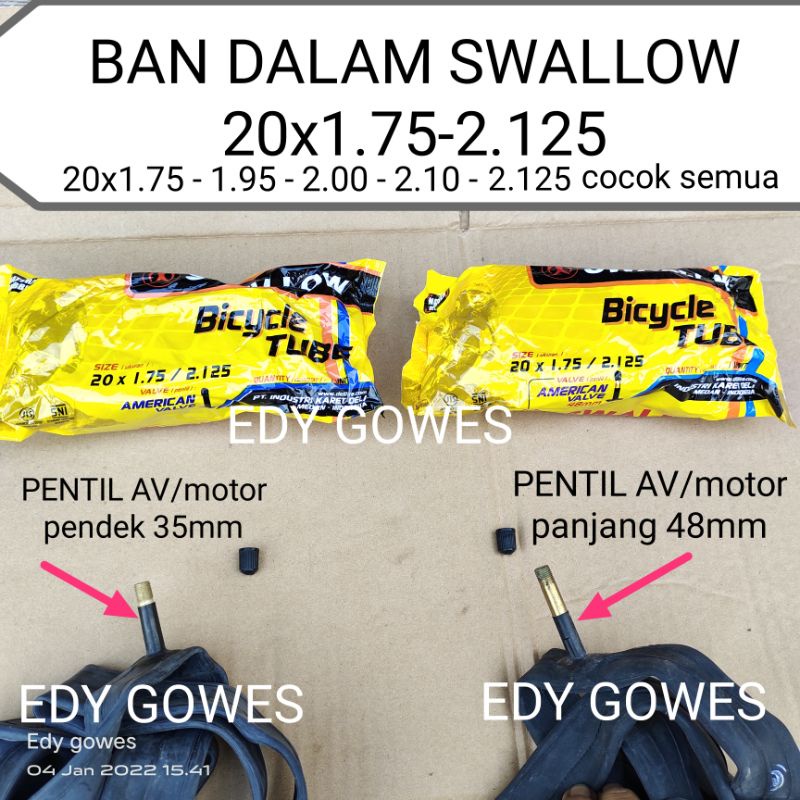 Jual ban dalam swallow 20x1.75/2.125 pentil AV motor ban dalam 20x1.75-2.125 ban dalam sepeda ...