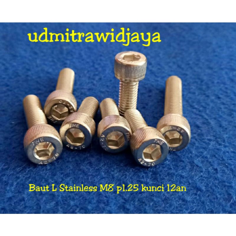 Jual BAUT L STAINLESS STELL A2-70 304 baut 12an baut L ss M8 diameter 8 mm p1.25 baut kunci 12 ...