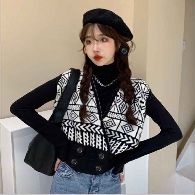 Jual Rompi Rajut Vest model v-neck Oversize Crop Premium Style Korea ...