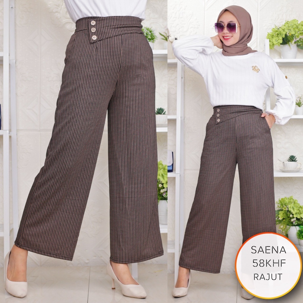 Jual Celana Kulot Rajut Houndstoth Variasi Kancing Saku Samping Saena ...