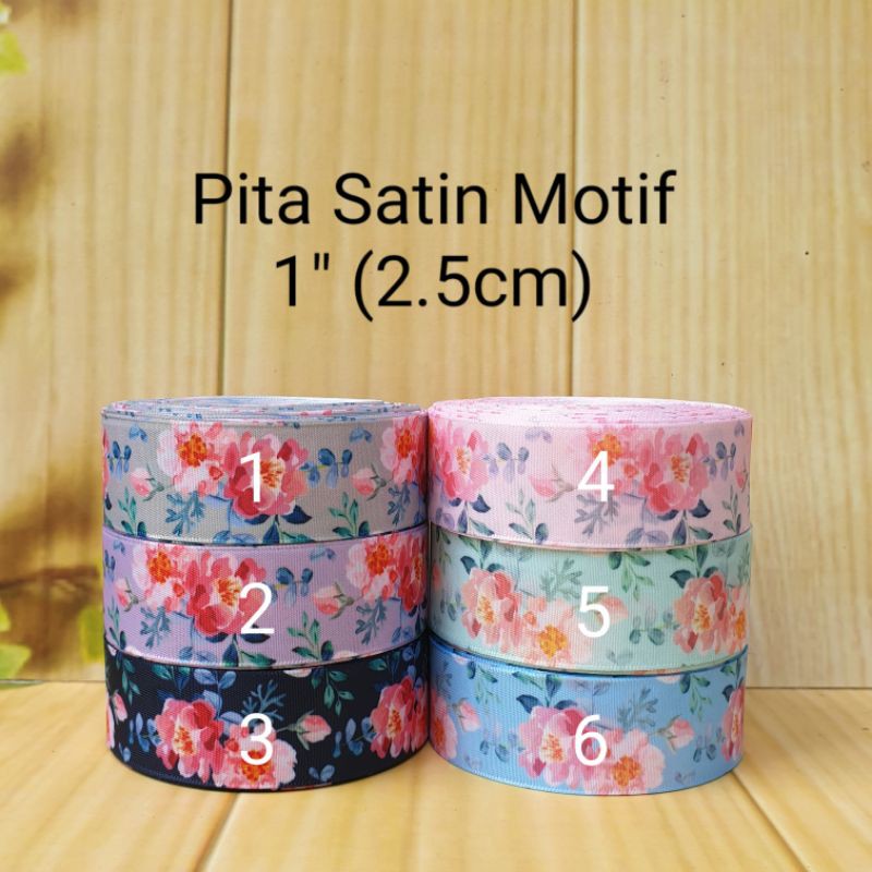 Jual Pita satin motif Bunga lebar 1" (2.5cm) 20 yard | Shopee Indonesia