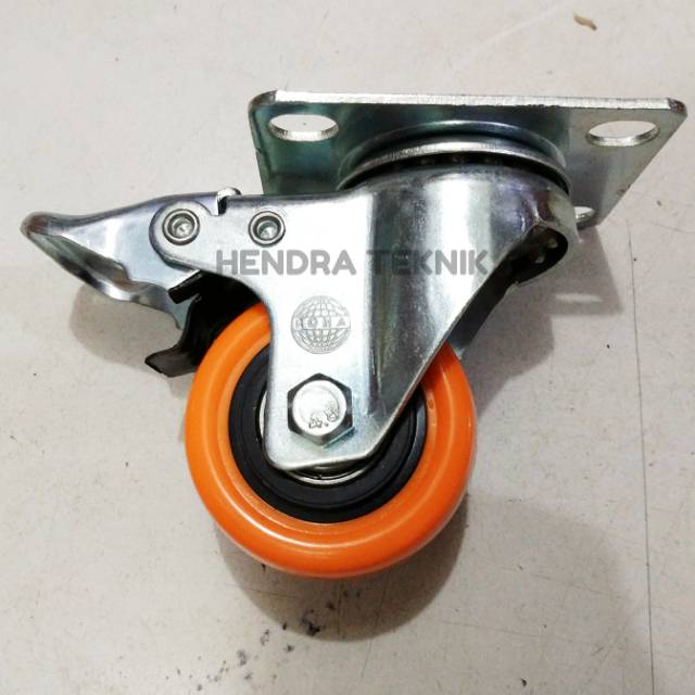 Jual RODA CASTER PVC HIDUP REM 4 INCH. RODA ETALASE PVC ORANGE REM 4 ...