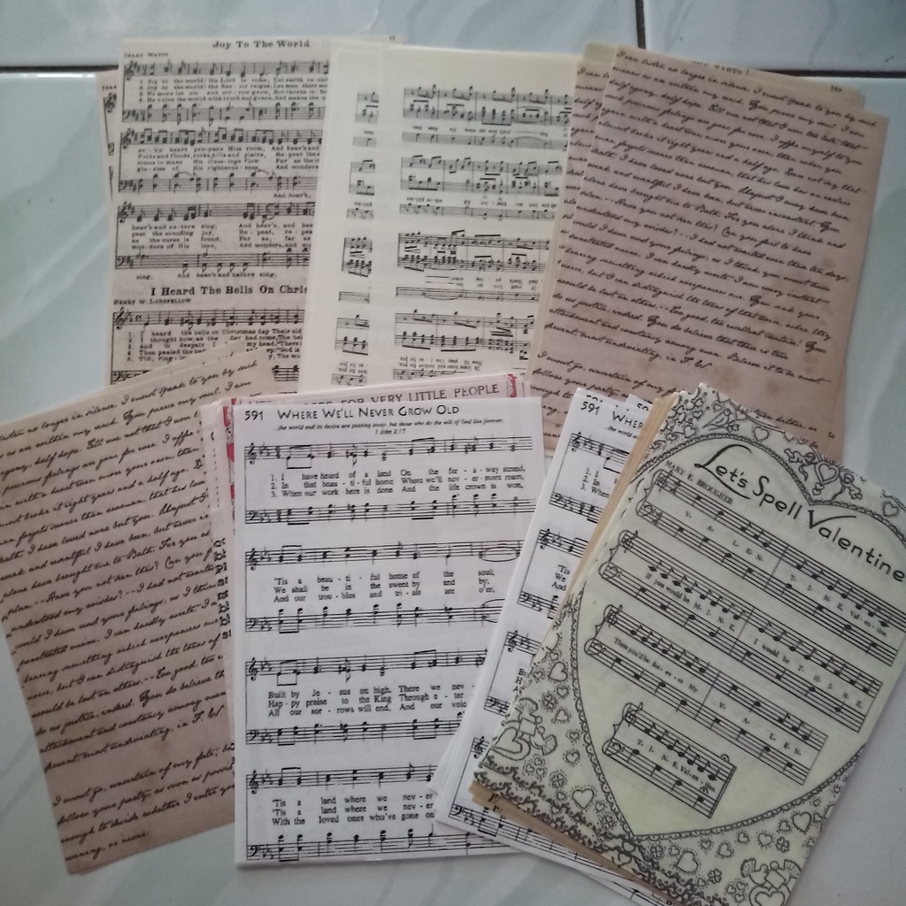 Jual 1 lembar kertas bahan jurnaling motif partitur lagu jadul kertas ...