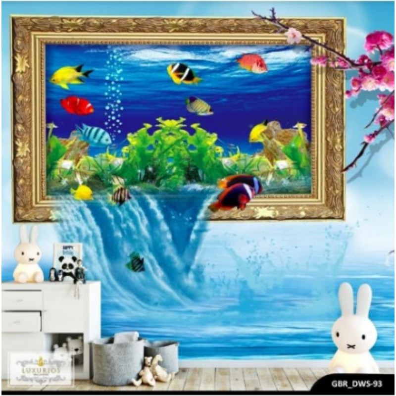 Jual WALLPAPER CUSTOM 3D DINDING MOTIF FRAME IKAN JATUH PREMIUM QUALITY ...