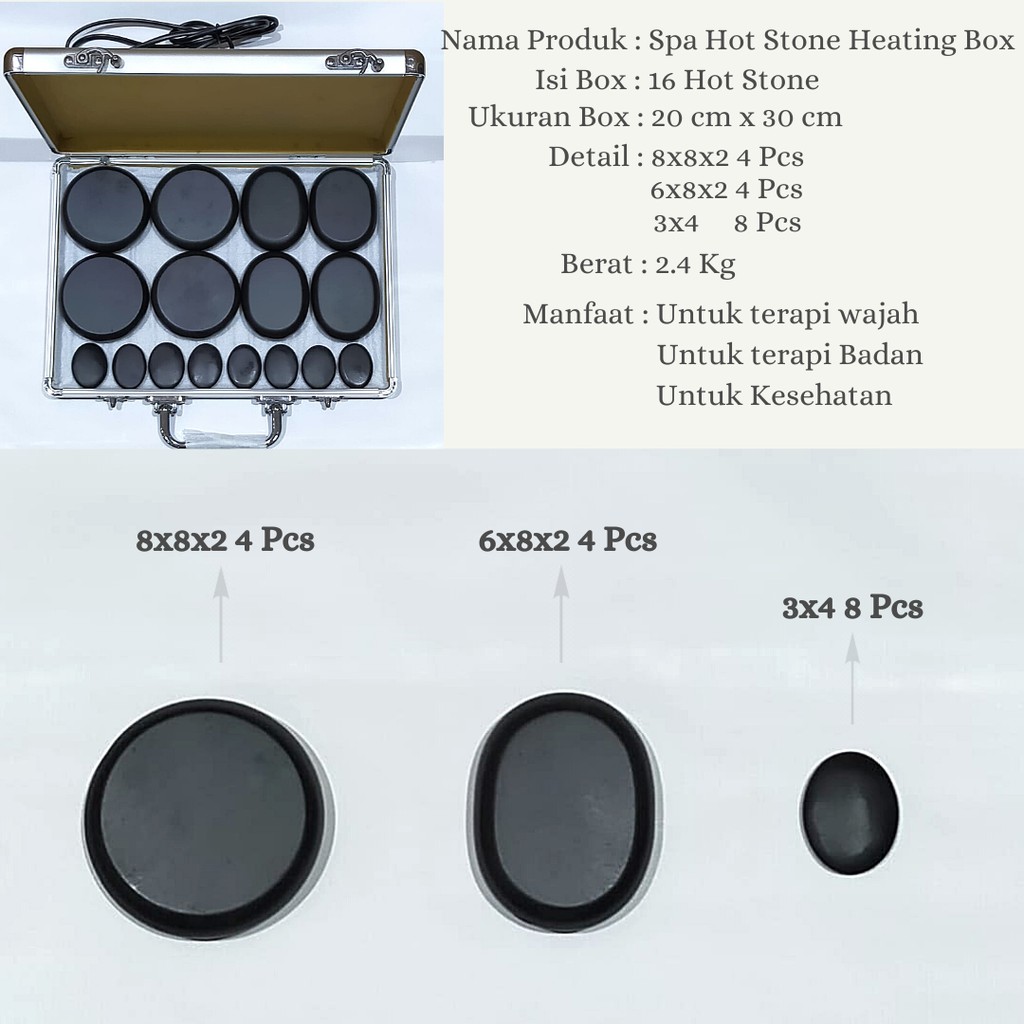 Jual Hot Stone Massage 16 Pcs Plus Spa Hot Stone Heating Box ( Paket ...