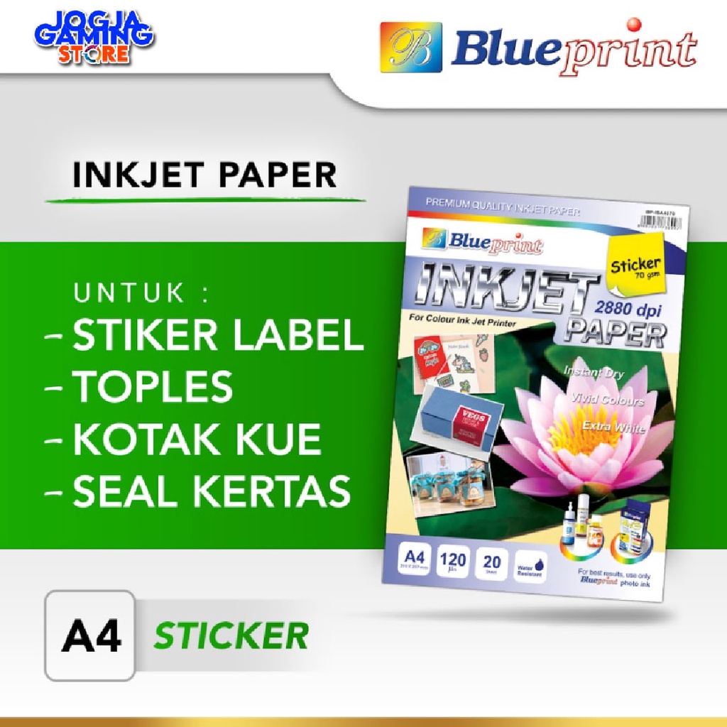 Jual Kertas Inkjet Stiker / Sticker Inkjet Paper BLUEPRINT A4 70 gsm ...
