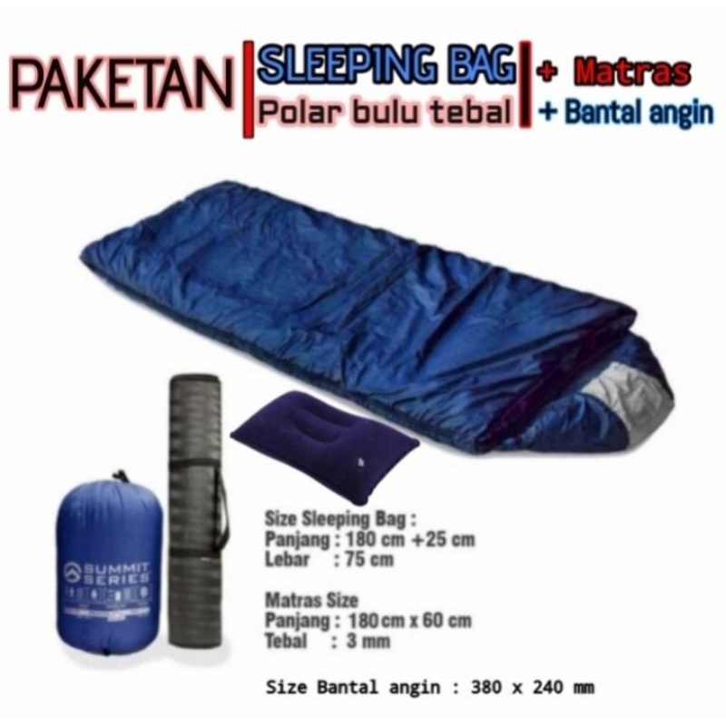 Jual paket hemat sleeping bag + matras + bantal angin travel / paket ...