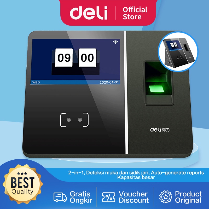Jual Deli Attendance Machine / Mesin Absensi 2 in 1 Deteksi Muka dan ...