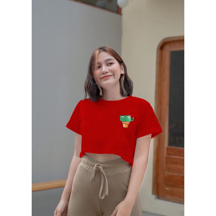 Jual Flava_store - Crop Top Kaos Kucing Kaktus Murah Wanita | Shopee ...