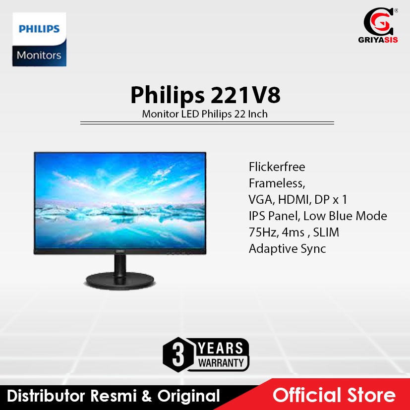 Jual Monitor LED Philips 22 Inch 221V8 | Shopee Indonesia