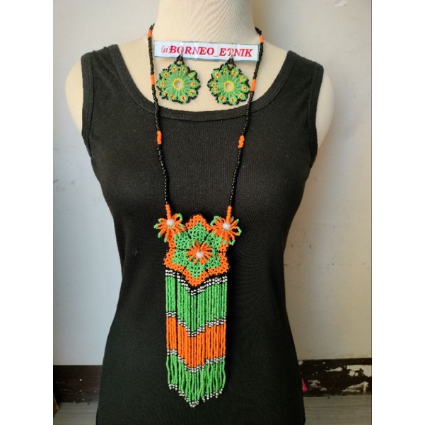 Jual satu set kalung dan anting manik manik etnik dayak aksesoris etnik ...