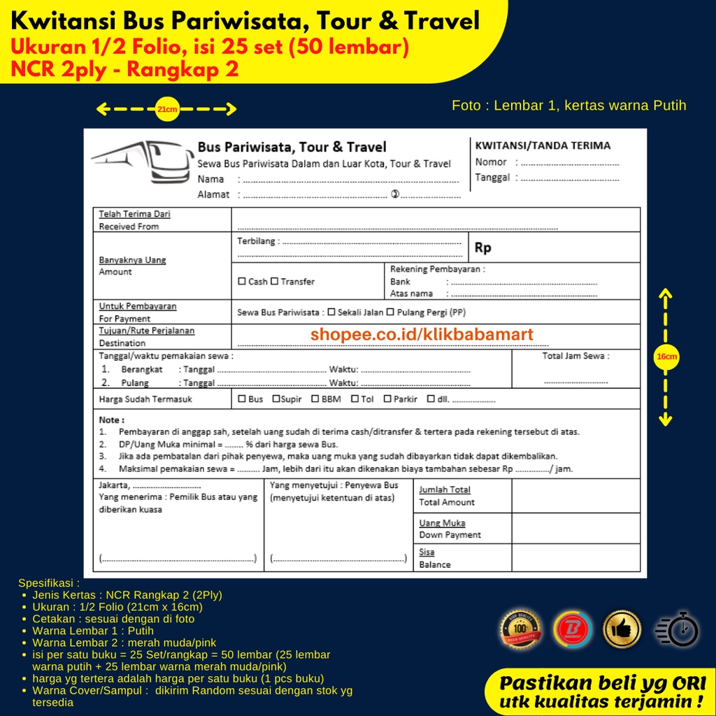 Jual CETAK KWITANSI NCR 1/2 FOLIO RANGKAP 2 CUSTOM | Shopee Indonesia