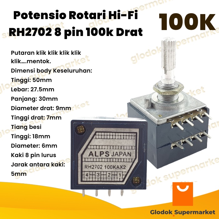 Jual Potensio Rotari Hi-Fi RH2702 8 pin 100k Drat Stereo Kaki 4-4 Lurus ...