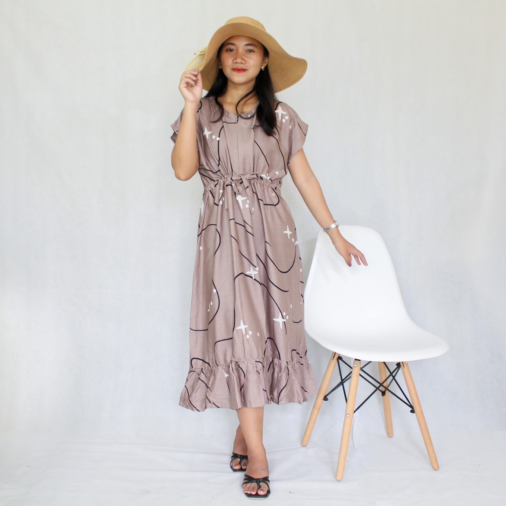 Jual Alina Dress / Daster Ruffle Rempel Panjang Bawah Lutut / Sebetis ...