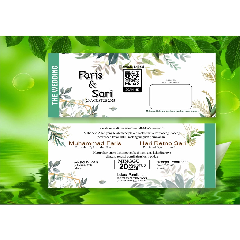 Jual Undangan Nikhan 1 lembar timbal balik I daun | Shopee Indonesia