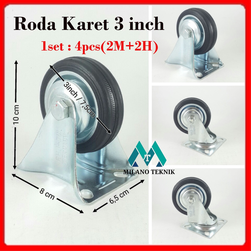 Jual Roda troli 3" (2H+2M) roda karet etalase trolley gerobak 3 inch ...